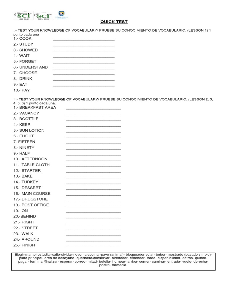 Examen de Vocabulario en Inglés | PDF | Crecimiento personal y profesional