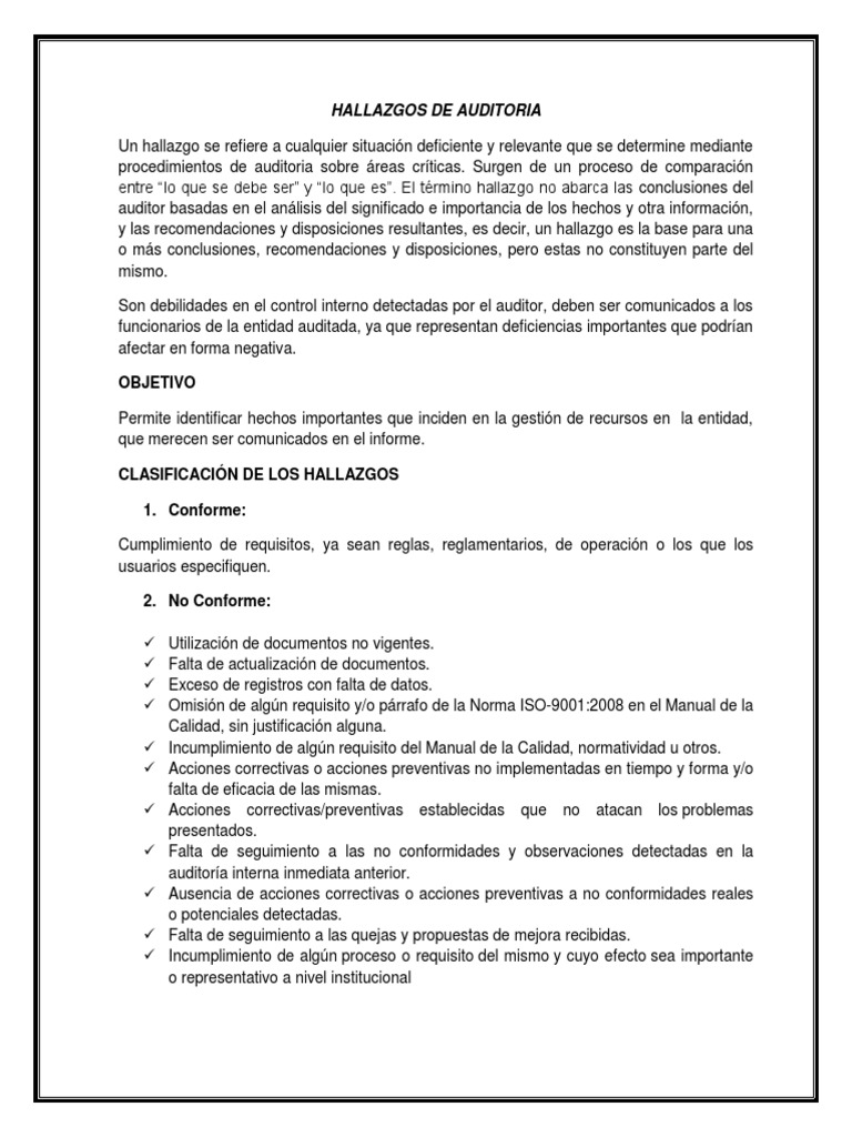 Hallazgos de Auditoria | PDF