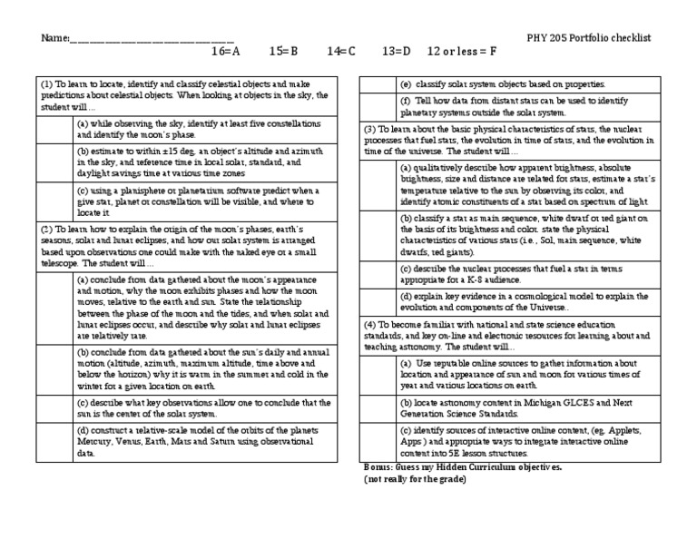 PHY 205 Astronomy Portfolio Checklist | PDF | Sun | Stars