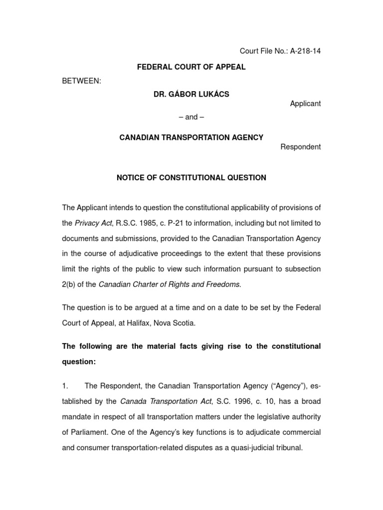 Notice of Constitutional Question (November 21, 2014) | PDF ...