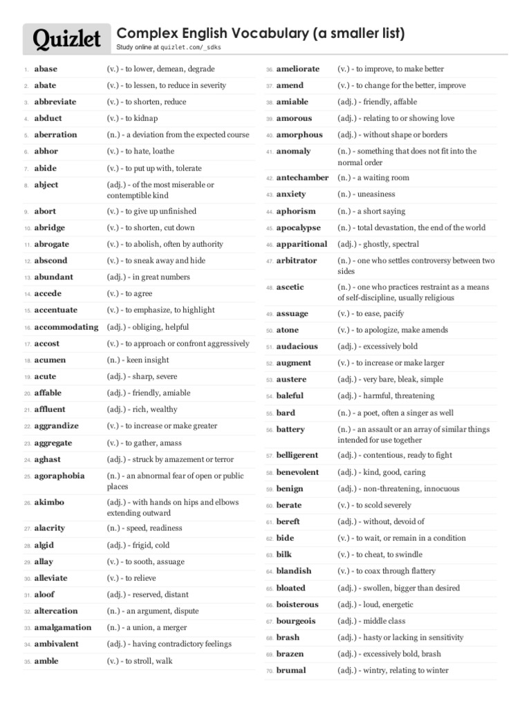 Complex English Vocabulary (A Smaller List) : Study Online at | PDF | Art