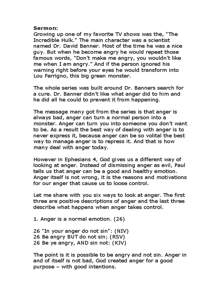 Sermon On Anger | PDF | Anger | Cain And Abel