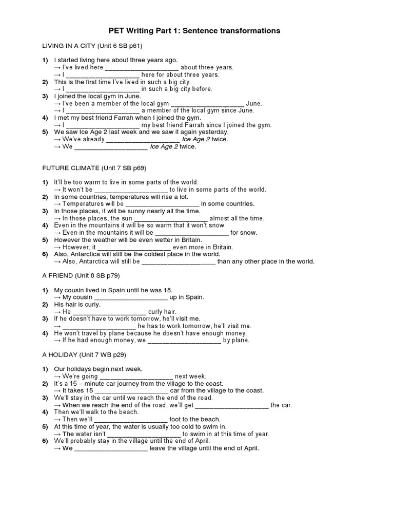 COMPLETE PET Writing Part 1 - Sentence Transformations | PDF