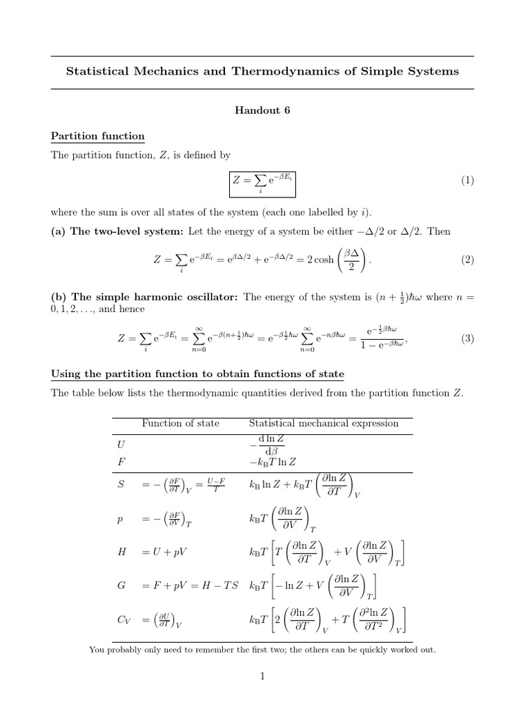 Partition Function in Statistical Mechanics | PDF