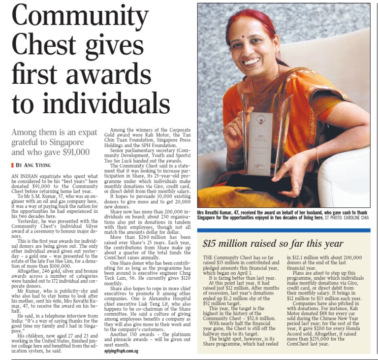 Community Chest Gives First Awards To Individuals, 10 Sep 2009, Straits ...