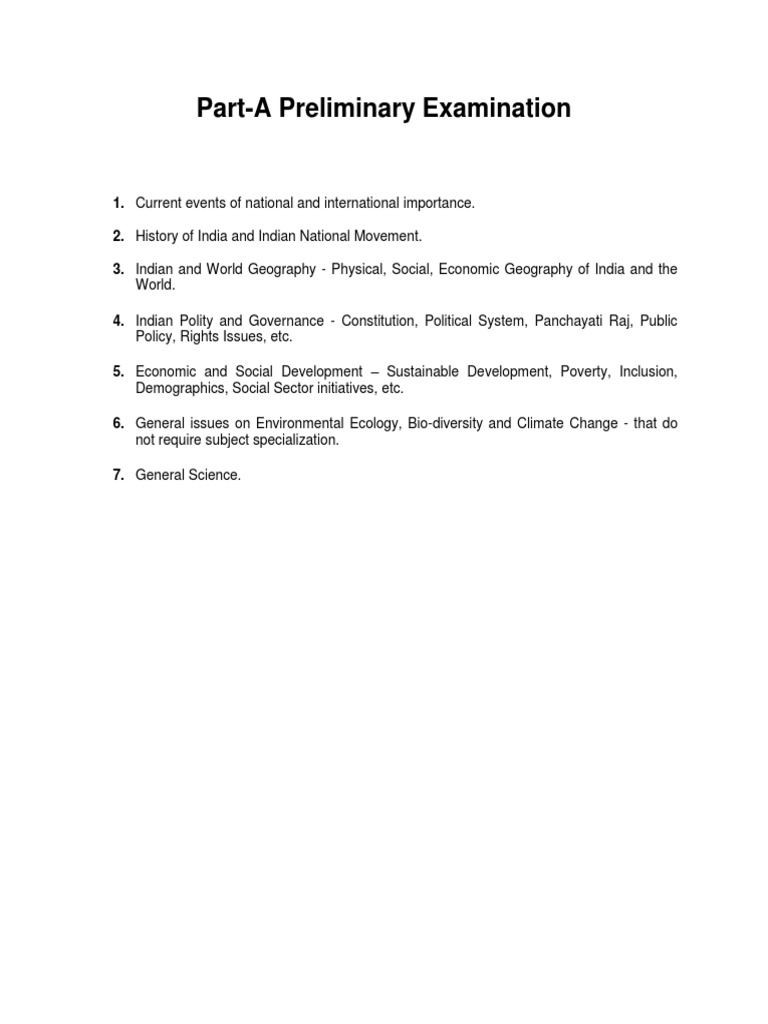 Part-A Preliminary Examination: World | PDF | Governance | Public ...