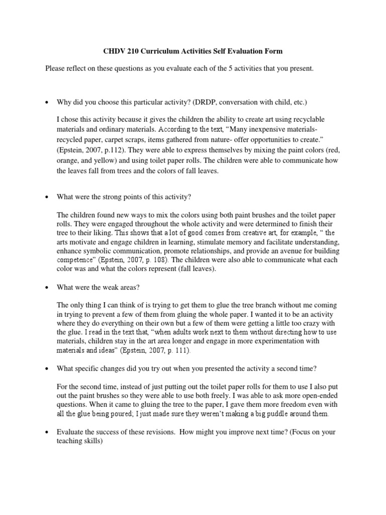 Art Activity Evaluation Form | PDF | Pedagogy | Applied Psychology