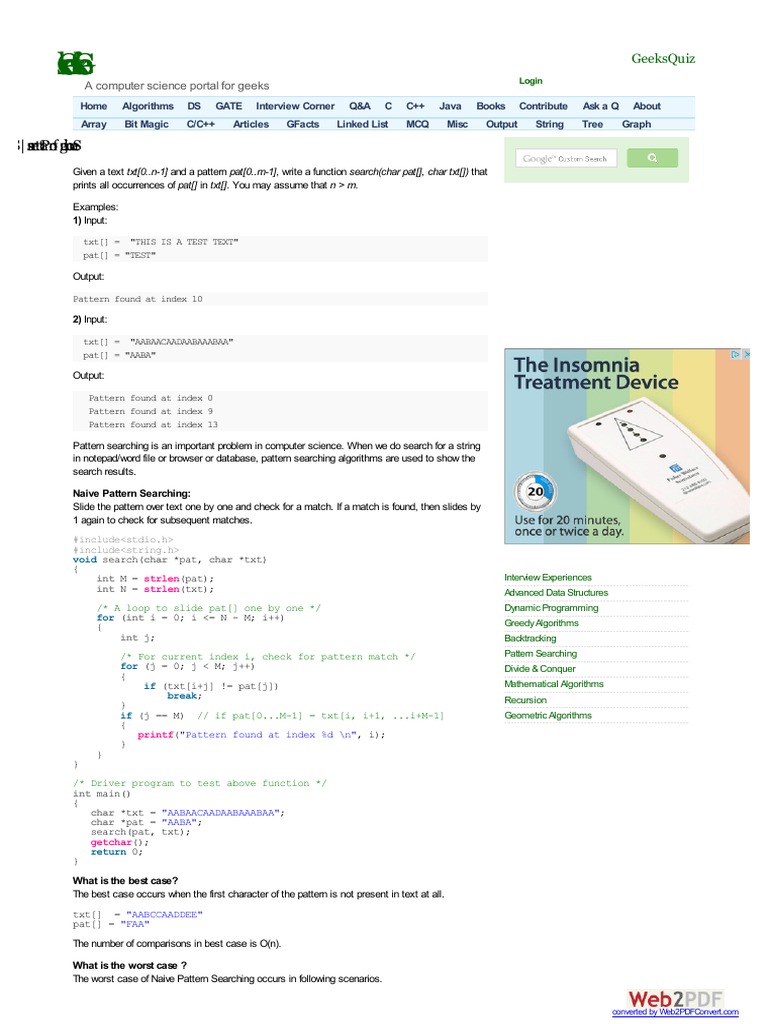 An Introduction To Naive Pattern Searching Algorithms And Their Time