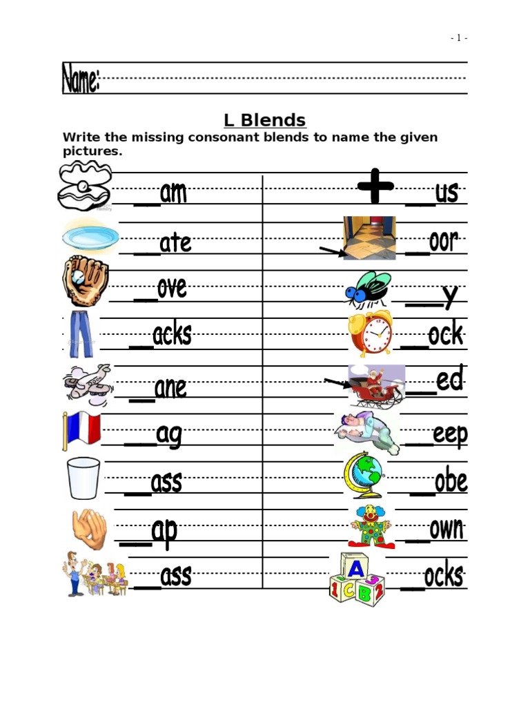 L Blends Worksheets Beginning Blends Word Sort Cut & Paste Worksheets