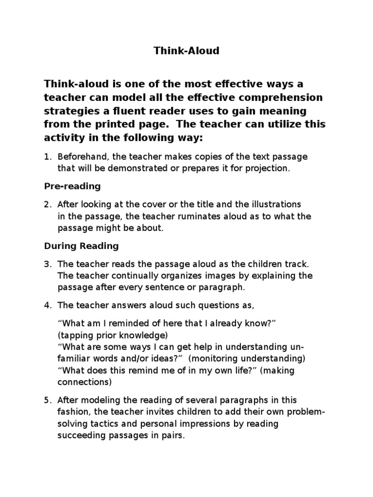 Effective Think-Aloud Reading Strategies | PDF | Career & Growth ...