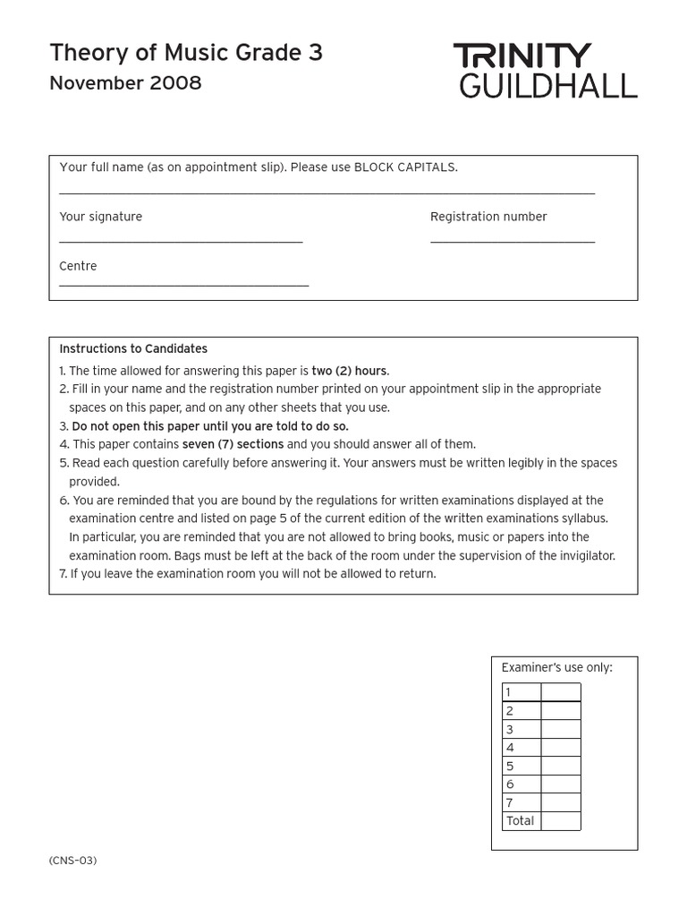 Grade 3 Theory Exam | PDF | Minor Scale | Pitch (Music)