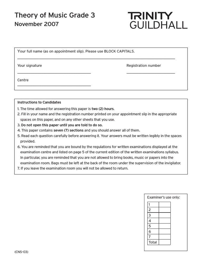Trinity Music Theory Grade 3 Exam | PDF | Minor Scale | Chord (Music)