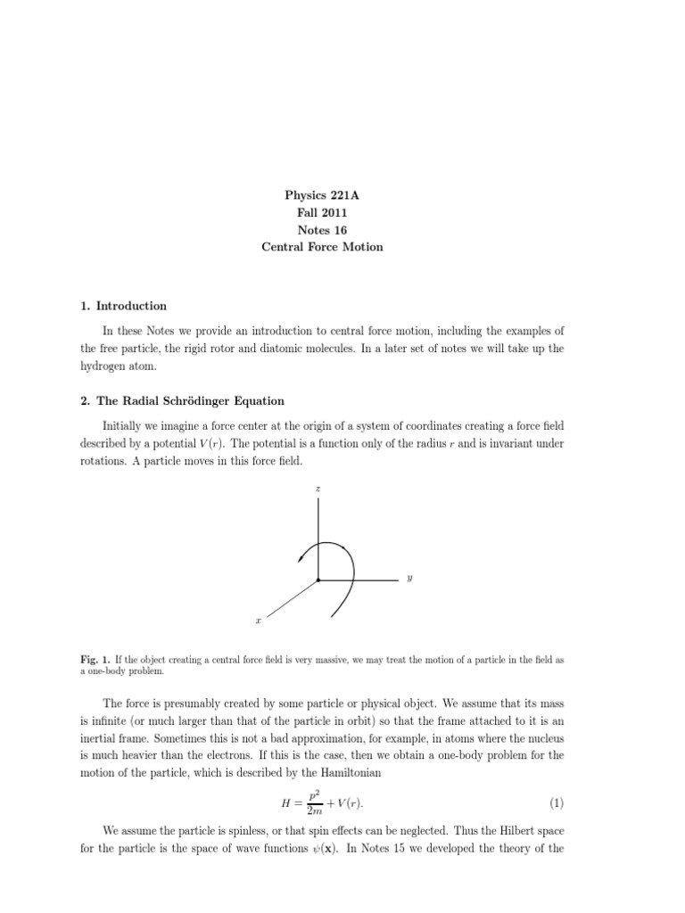16 - Central Force Motion PDF | PDF | Hamiltonian (Quantum Mechanics) | Wave Function
