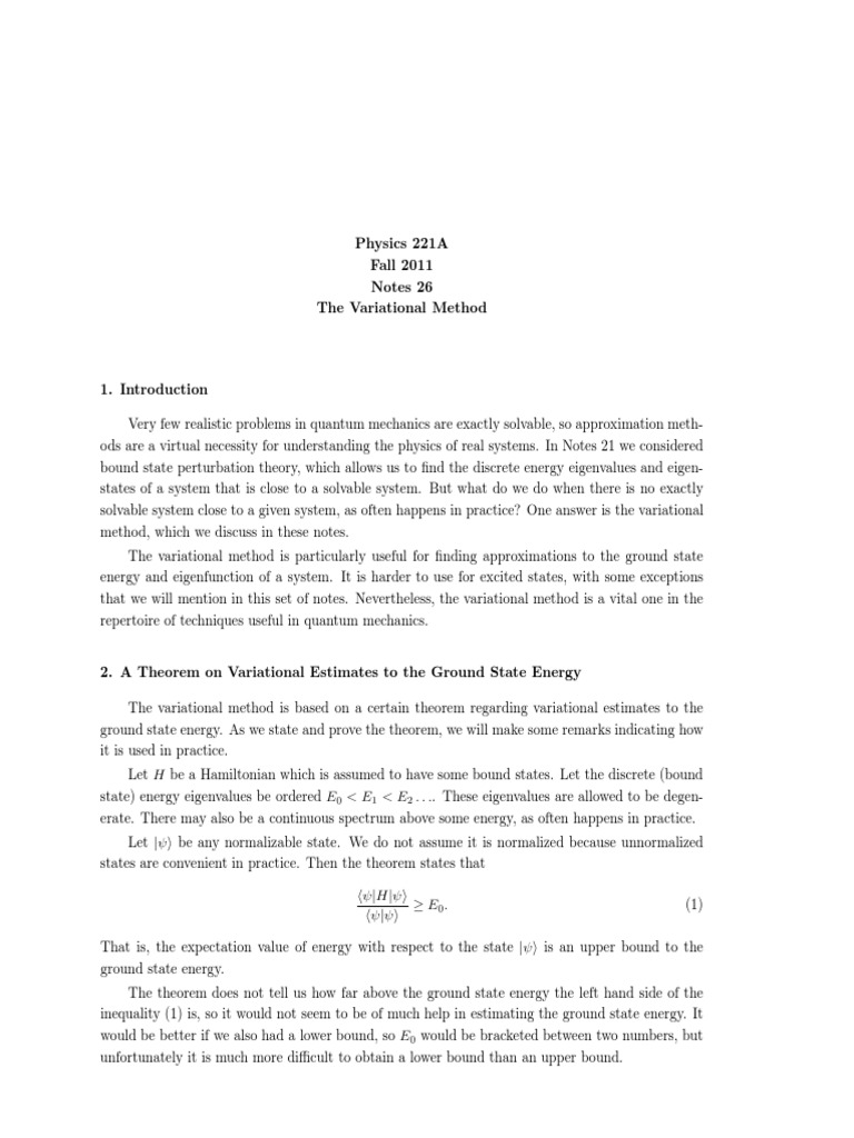 26 - The Variational Method PDF | PDF | Eigenvalues And Eigenvectors | Calculus Of Variations