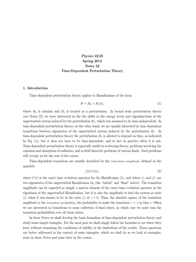 32 - Time-Dependent Perturbation Theory PDF | PDF | Perturbation Theory (Quantum Mechanics ...