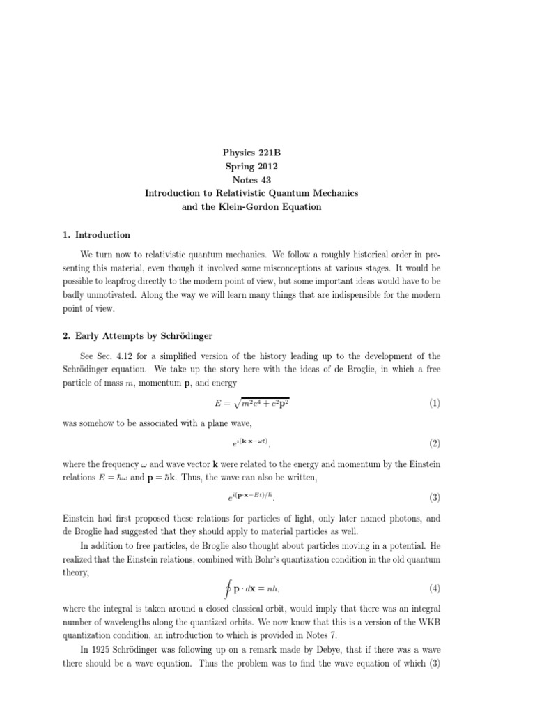 43 - The Klein-Gordon Equation PDF | PDF | Special Relativity | Wave Function