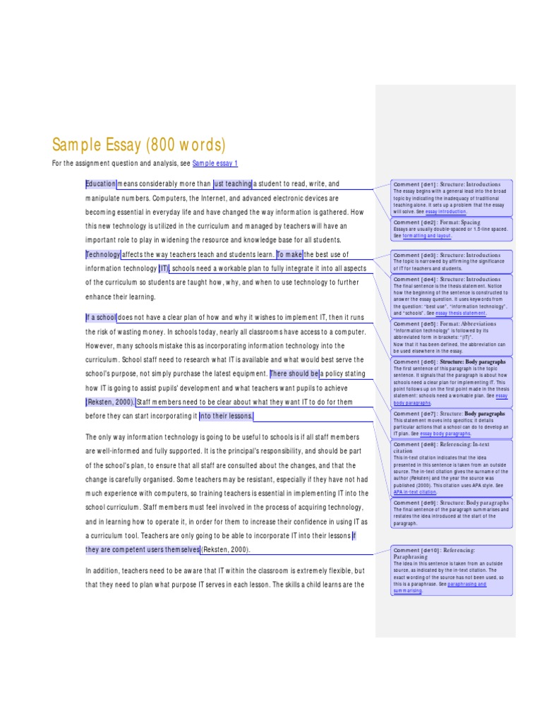 Sample Essay 1 800 Words | PDF