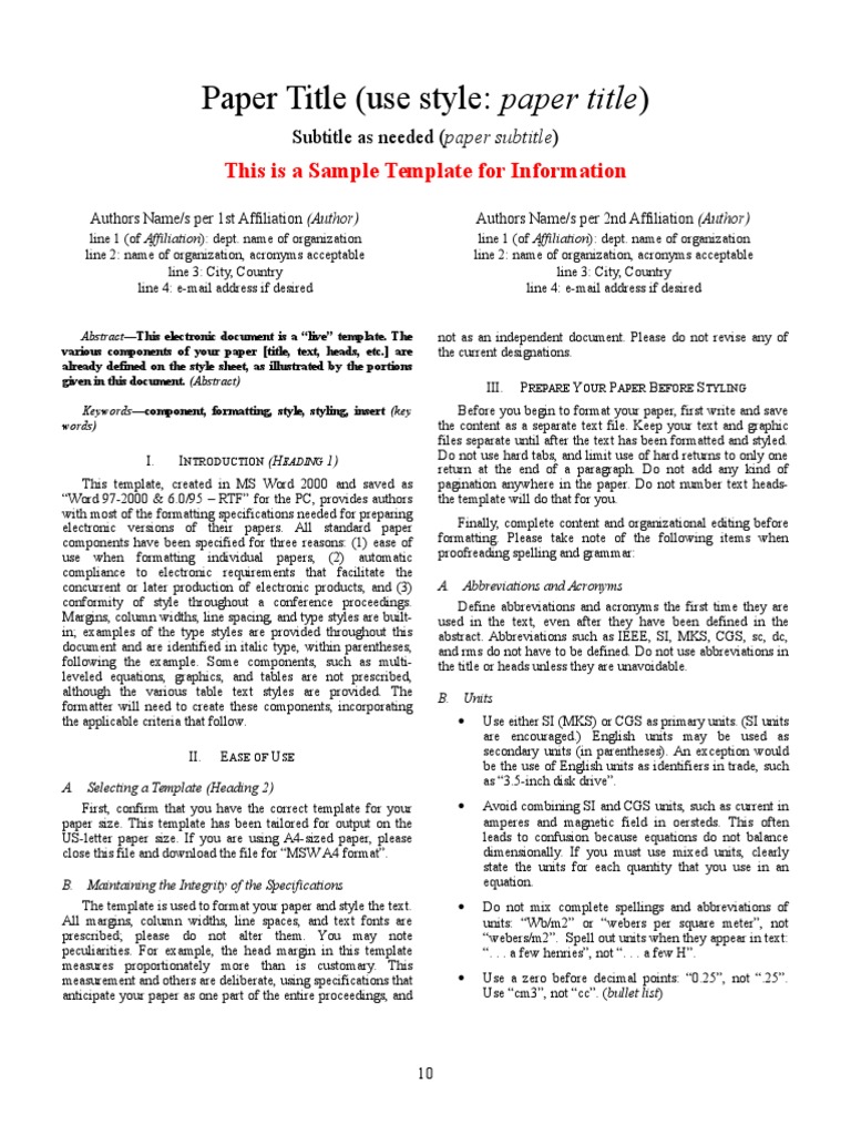Paper Title (Use Style: Paper Title) : This Is A Sample Template For Information | PDF ...