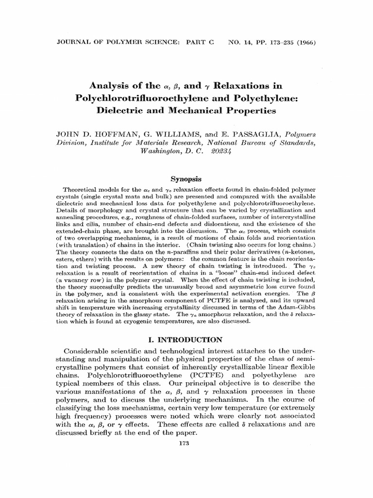 Analysis of the α, β, And γ Relaxations in Polychlorotrifluoroethylene ...