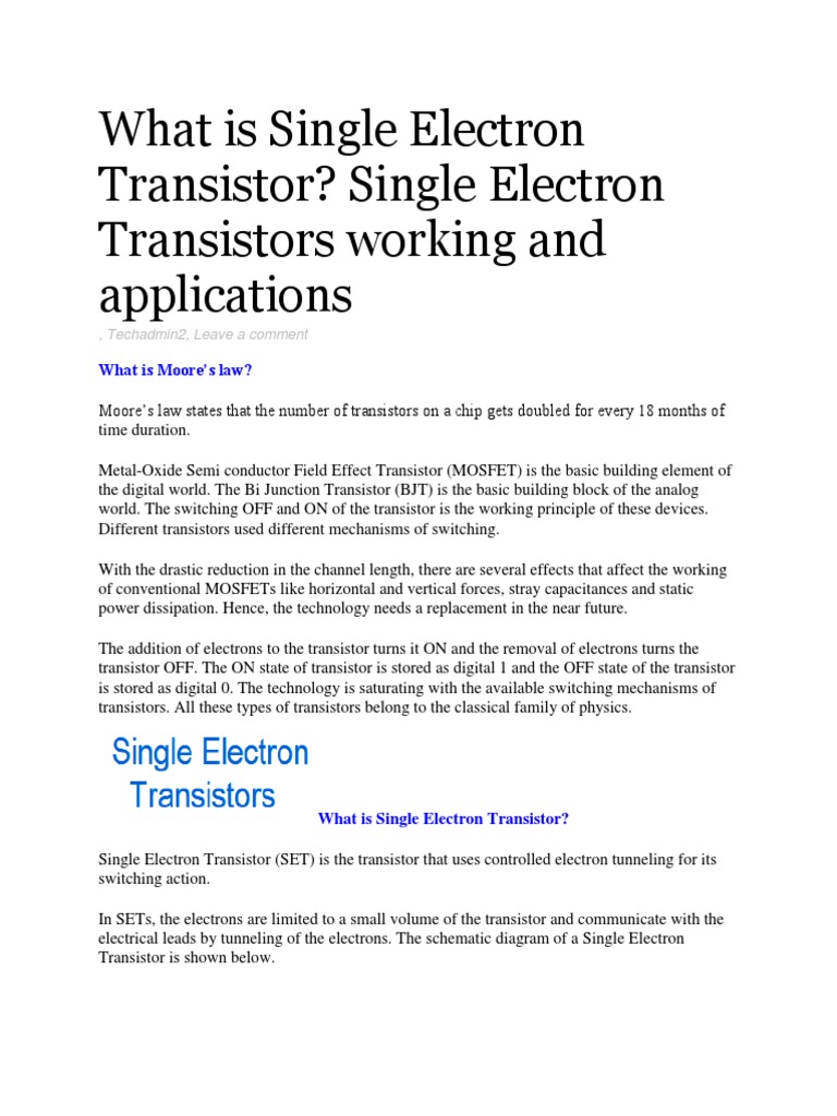 Single Electron Transistor Nano | PDF | Transistor | Field Effect ...