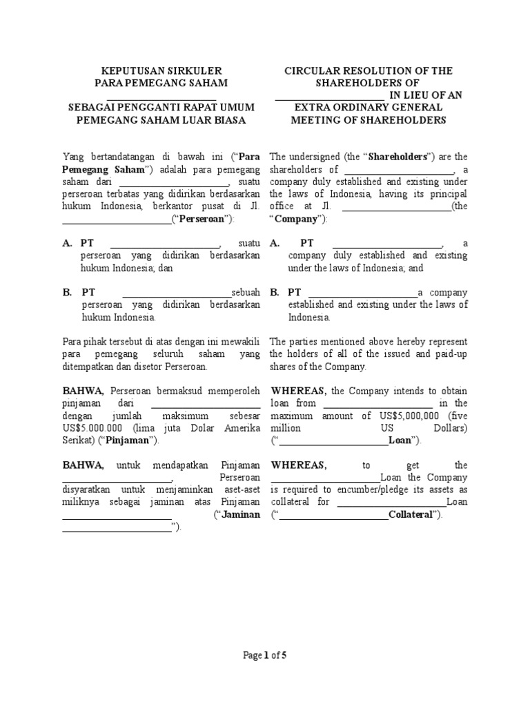 Contoh Keputusan Sirkuler Pemegang Saham | PDF | Bisnis