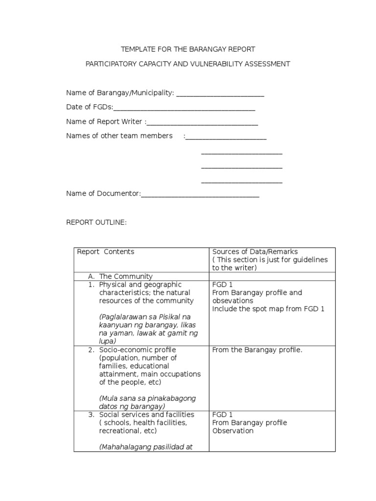 Template For The Barangay Report | PDF | Politics | Social Science