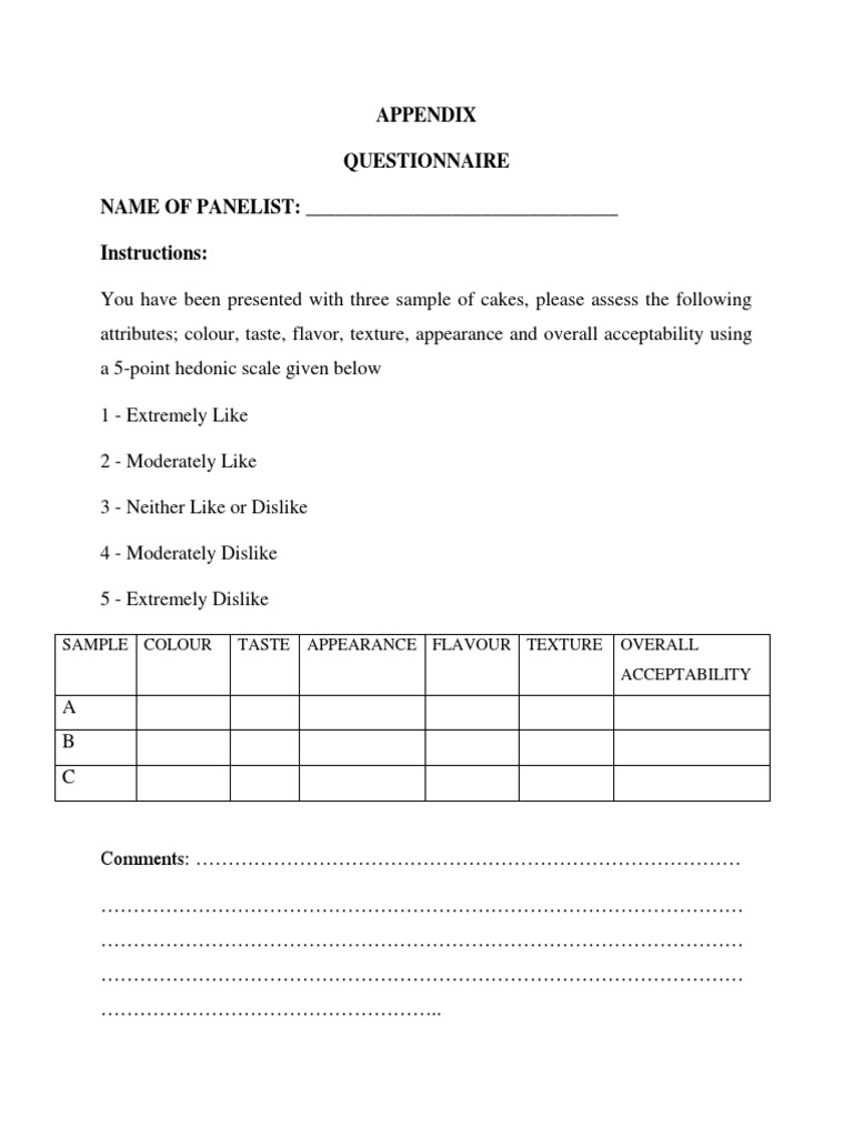Appendix Questionnaire NAME OF PANELIST: - Instructions | PDF