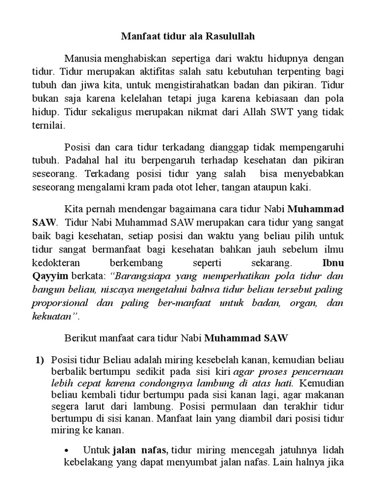 Manfaat Tidur Ala Rasulullah | PDF