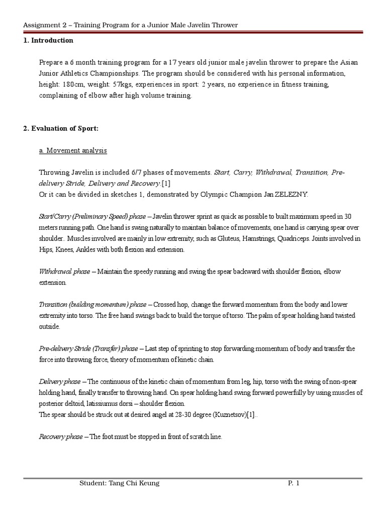 6-Month Javelin Training Plan | PDF | Anatomical Terms Of Motion ...