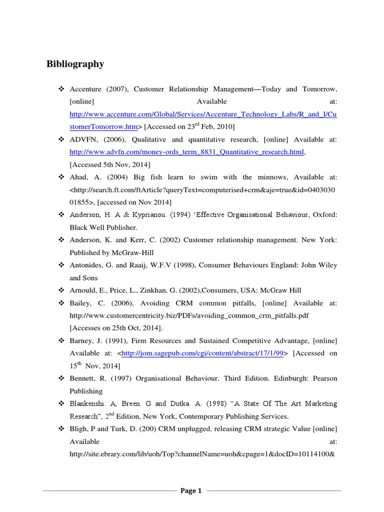 Bibliography | Customer Relationship Management | Strategic Management