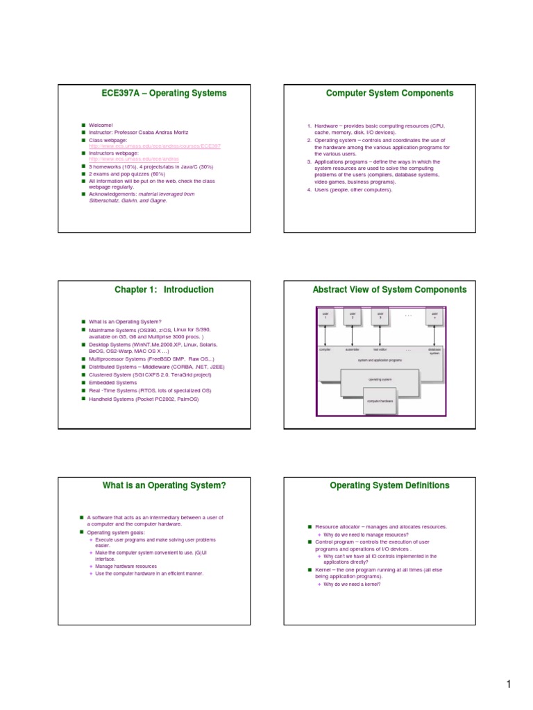 ECE397A - Operating Systems Computer System Components: Silberschatz ...