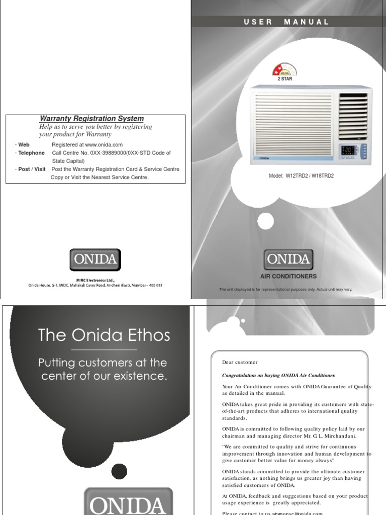 Onida Window Trendy Plus W12TRD2 W18TRD2 | PDF | Air Conditioning ...