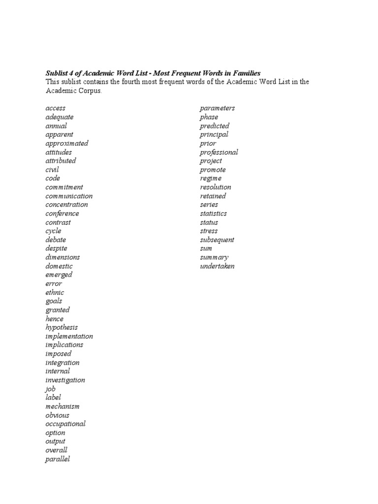 Sublist 4 of Academic Word List