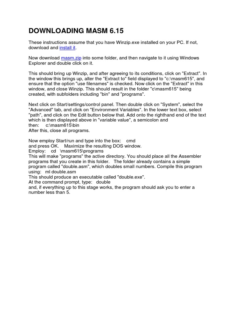 Downloading Masm 6.15: Install It Masm - Zip | PDF