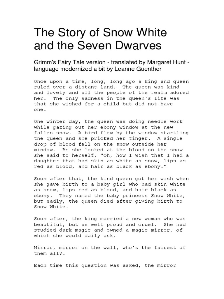 The Story of Snow White and The Seven Dwarves | PDF | Snow White