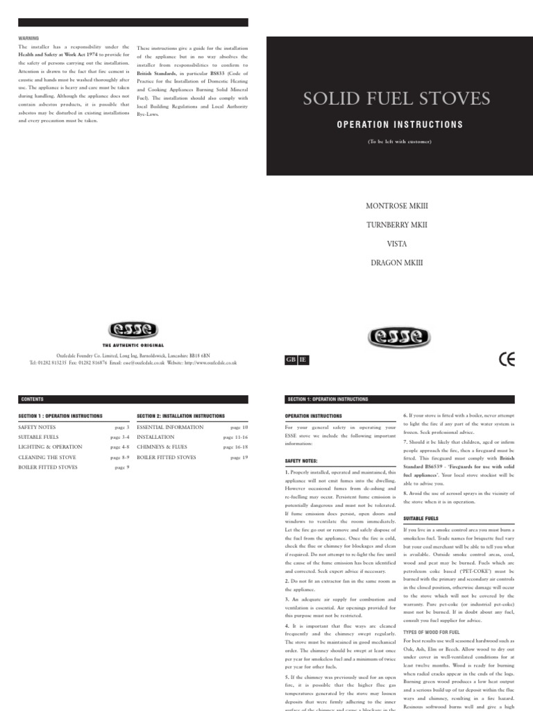 Esse Montrose Stove Manual | PDF | Chimney | Stove