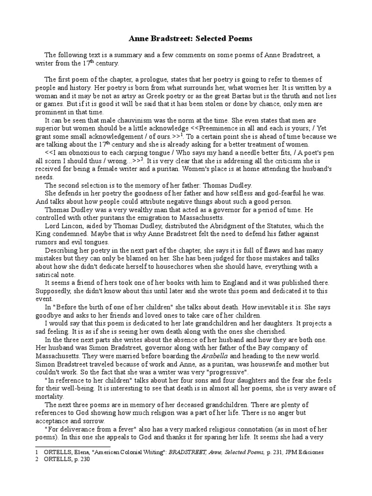 Anne Bradstreet | PDF | Poetry | Religion And Belief