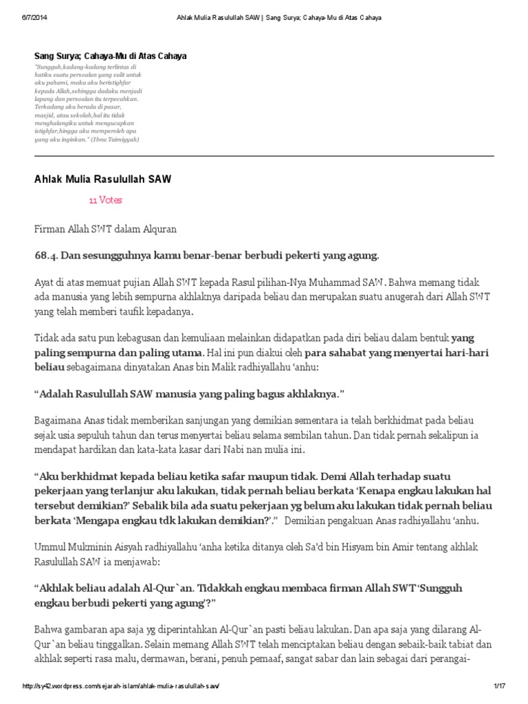 Ahlak Mulia Rasulullah SAW - Sang Surya Cahaya-Mu Di Atas Cahaya | PDF