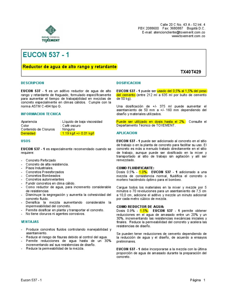 Aditivo EUCON 537-1 para Concreto | PDF | Hormigón | Cemento