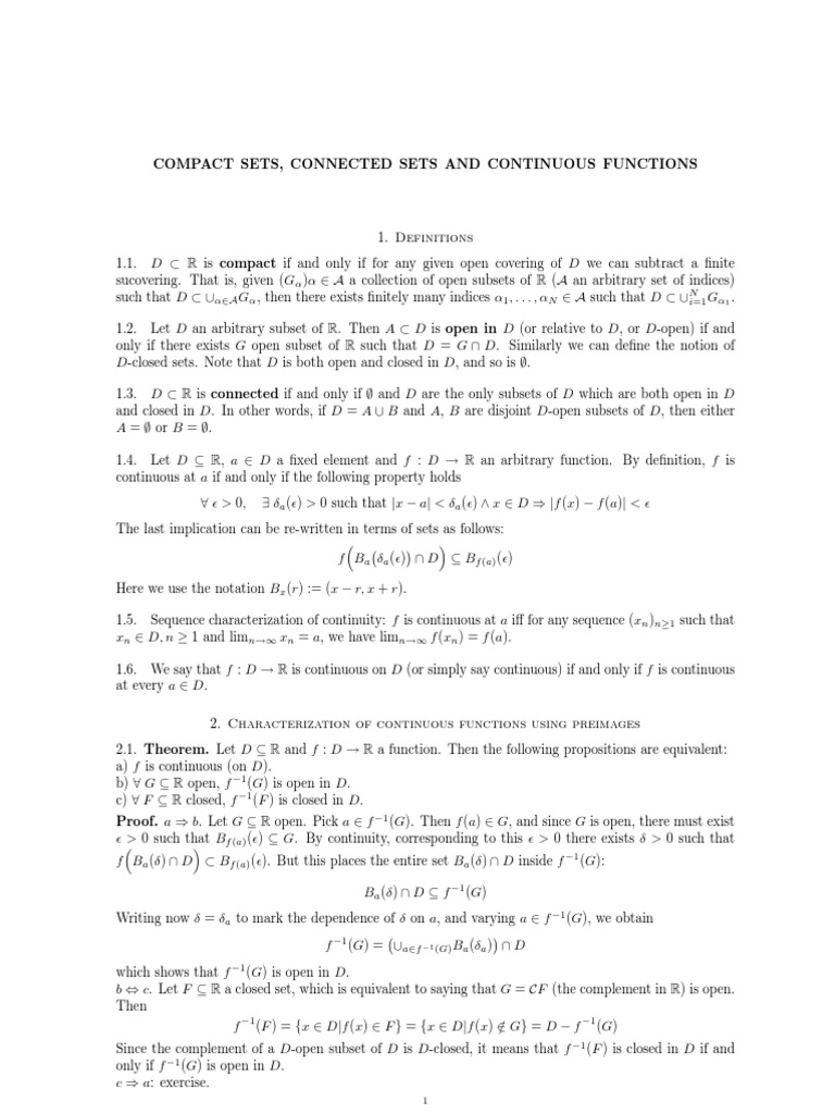 Compactness and Connectedness Continuity Theorems. | PDF | Continuous Function | Compact Space