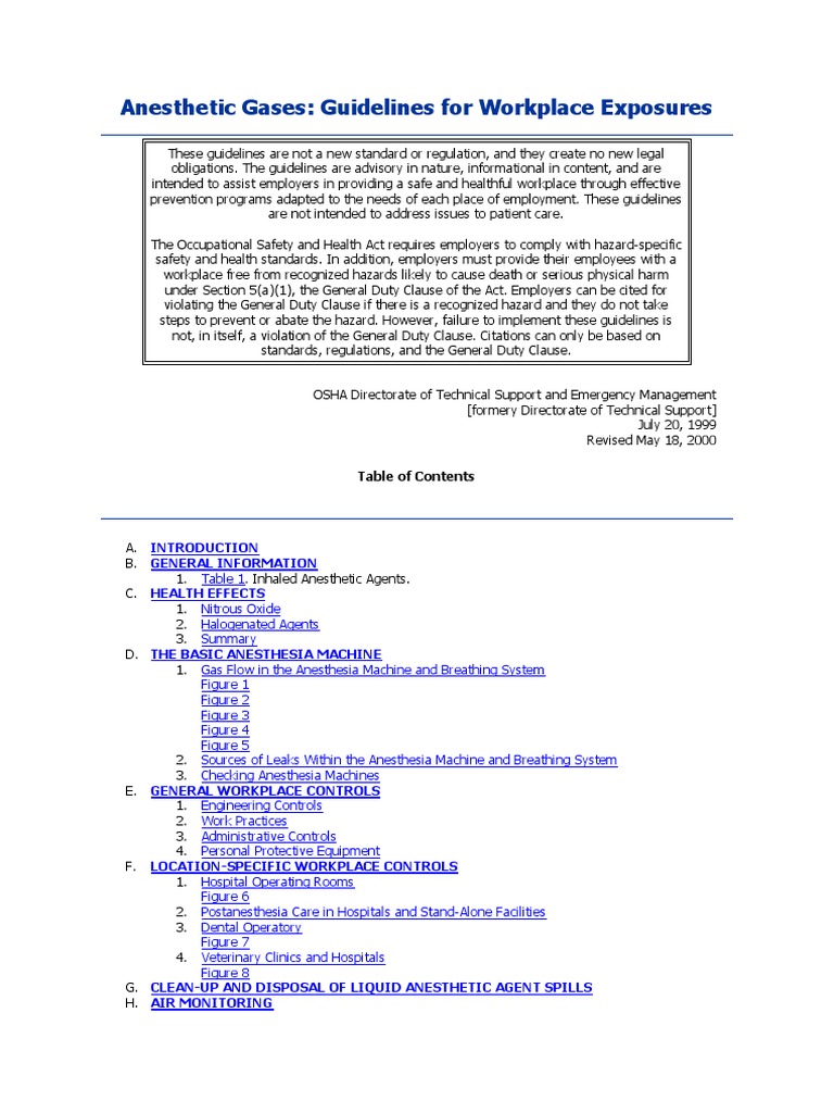 Anesthetic Gases: Guidelines For Workplace Exposures: General ...