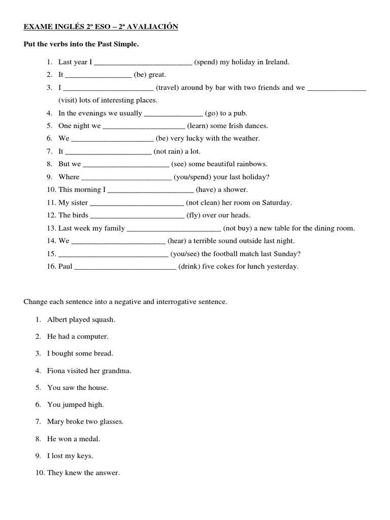 Examen Inglés 2º Eso