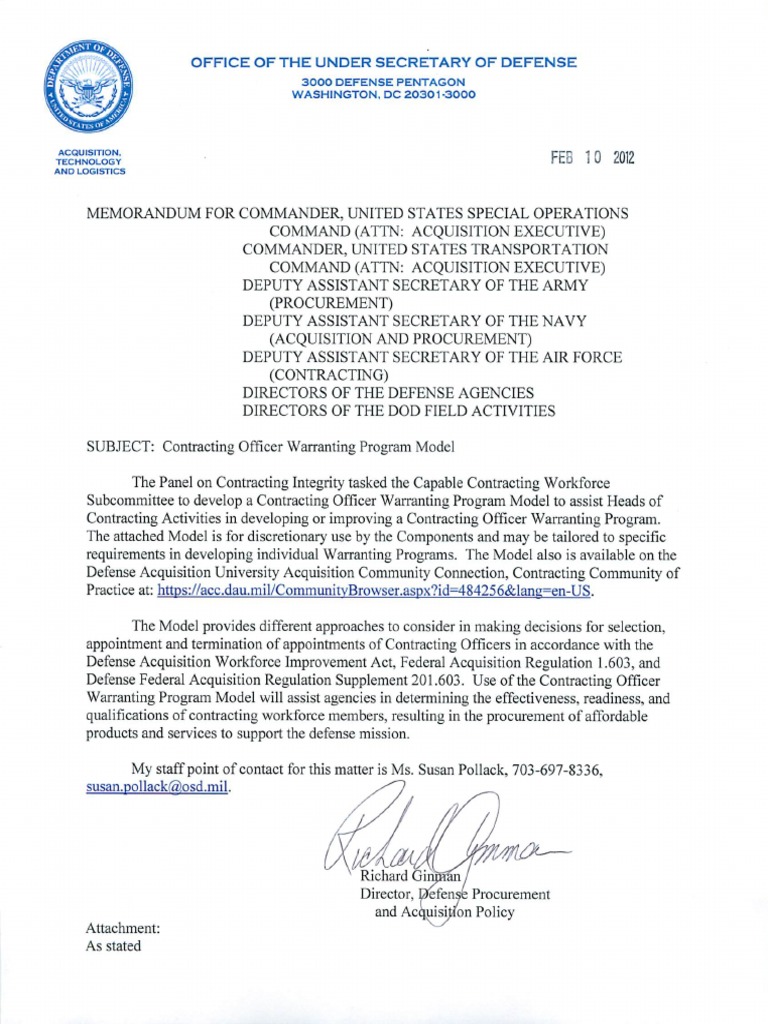 DoD Contracting Officer Warranting Program Model.pdf | Test (Assessment ...