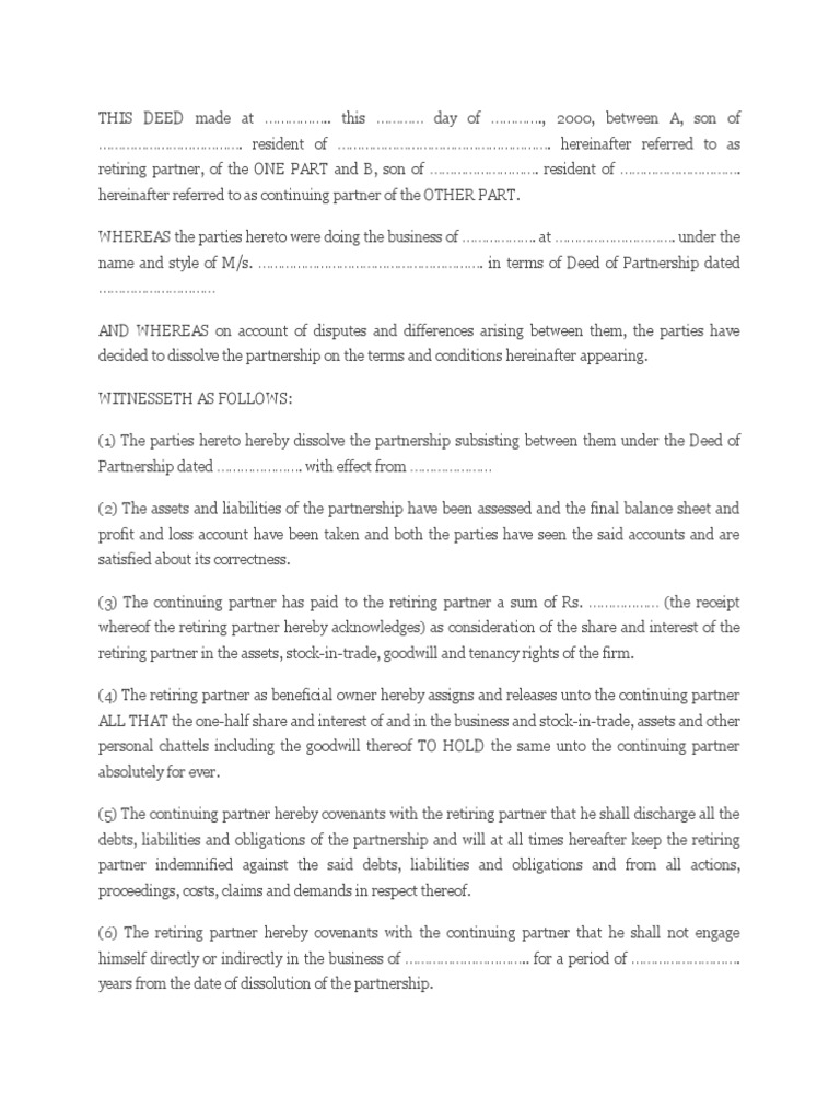 Dissolution Deed. | PDF | Partnership | Business Law