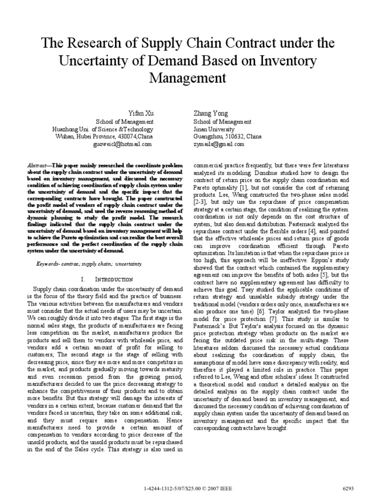 The Research of Supply Chain Contract Under The Uncertainty of Demand ...