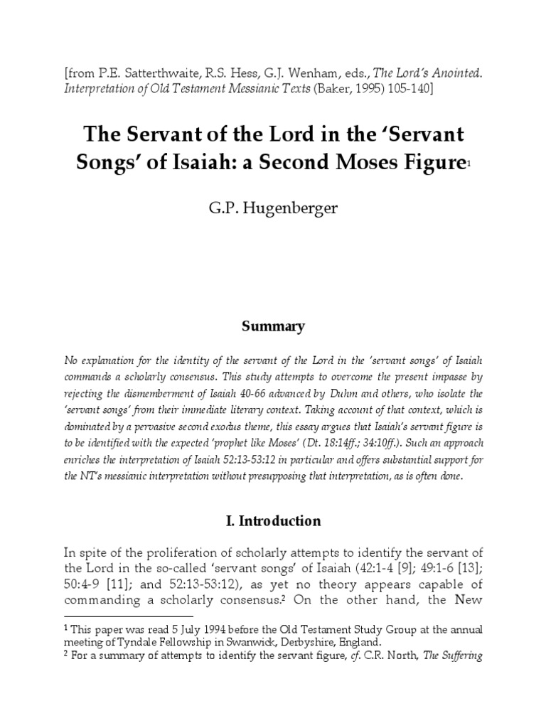 The Servant of The Lord in The Servant Songs' of Isaiah: A Second Moses ...
