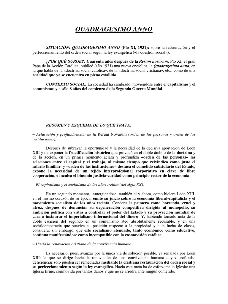 Trabajo Quadragesimo Anno | PDF | Doctrina social católica | Teorías ...