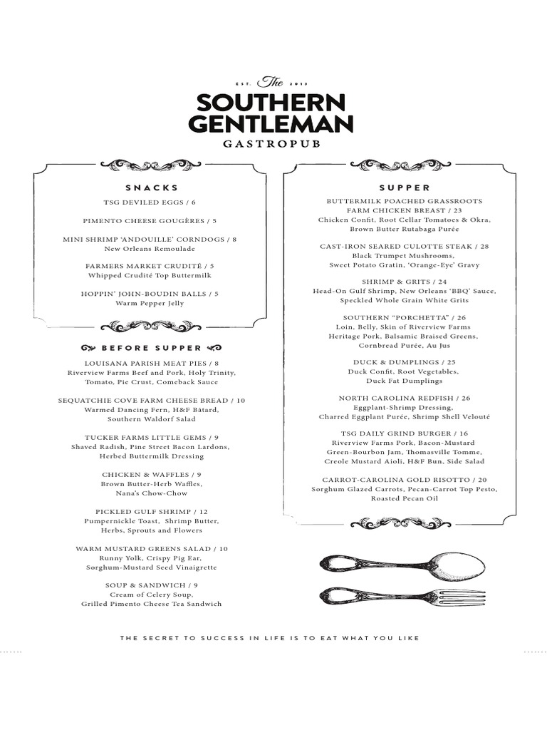 The Southern Gentleman Menu | PDF