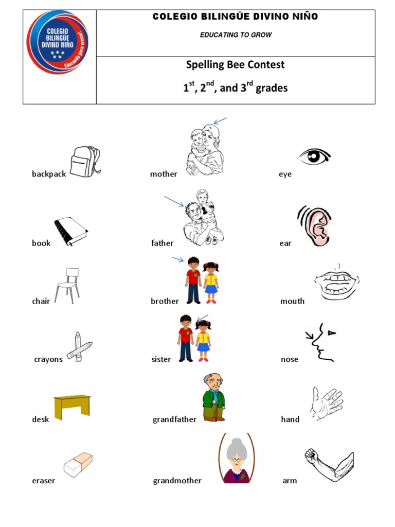 Spelling Bee Contest 1, 2, and 3 Grades: Backpack Mother Eye | PDF