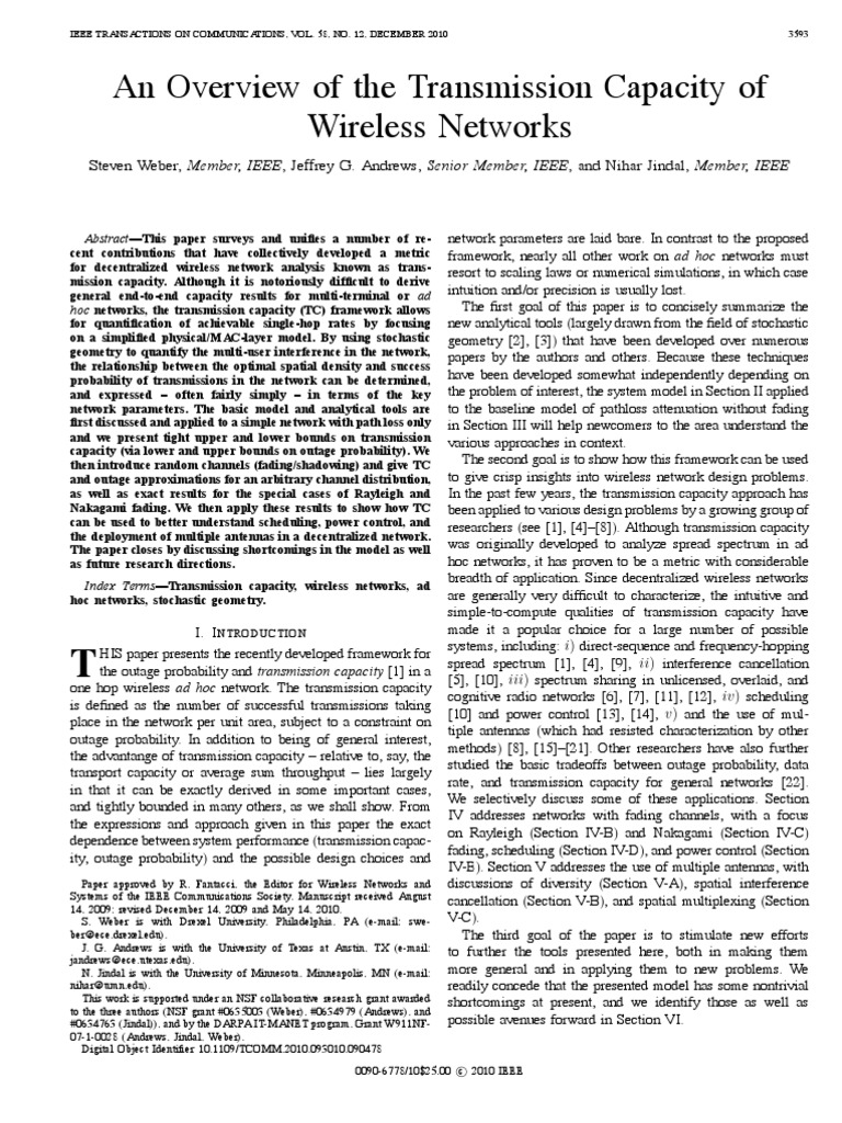 An Overview of The Transmission Capacity of Wireless Networks | PDF ...